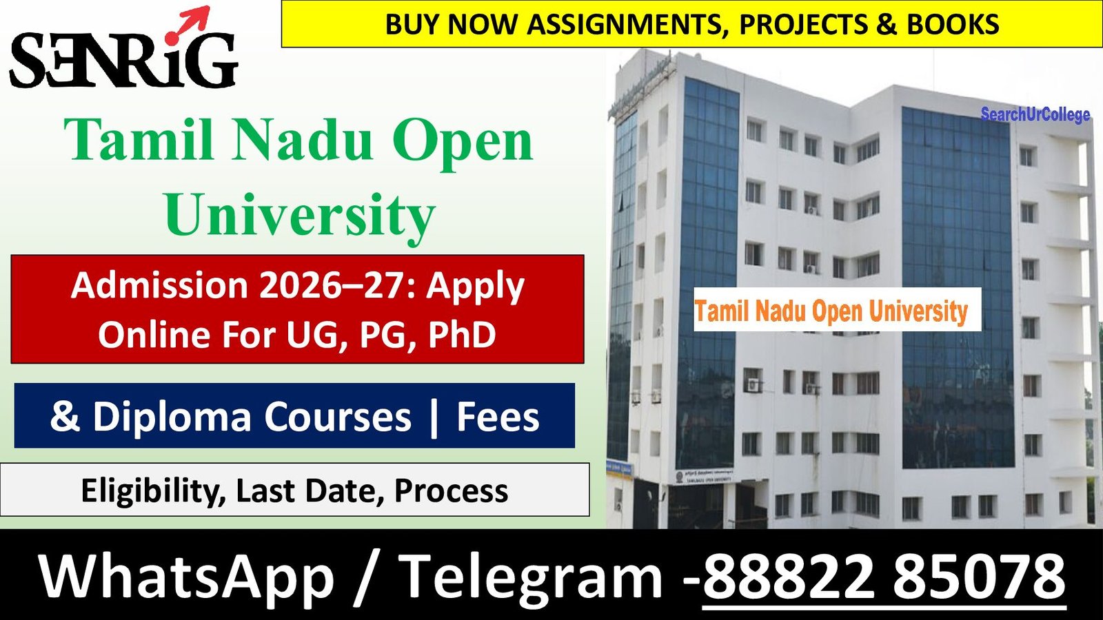 Tamil Nadu Open University Admission 2026–27: Apply Online